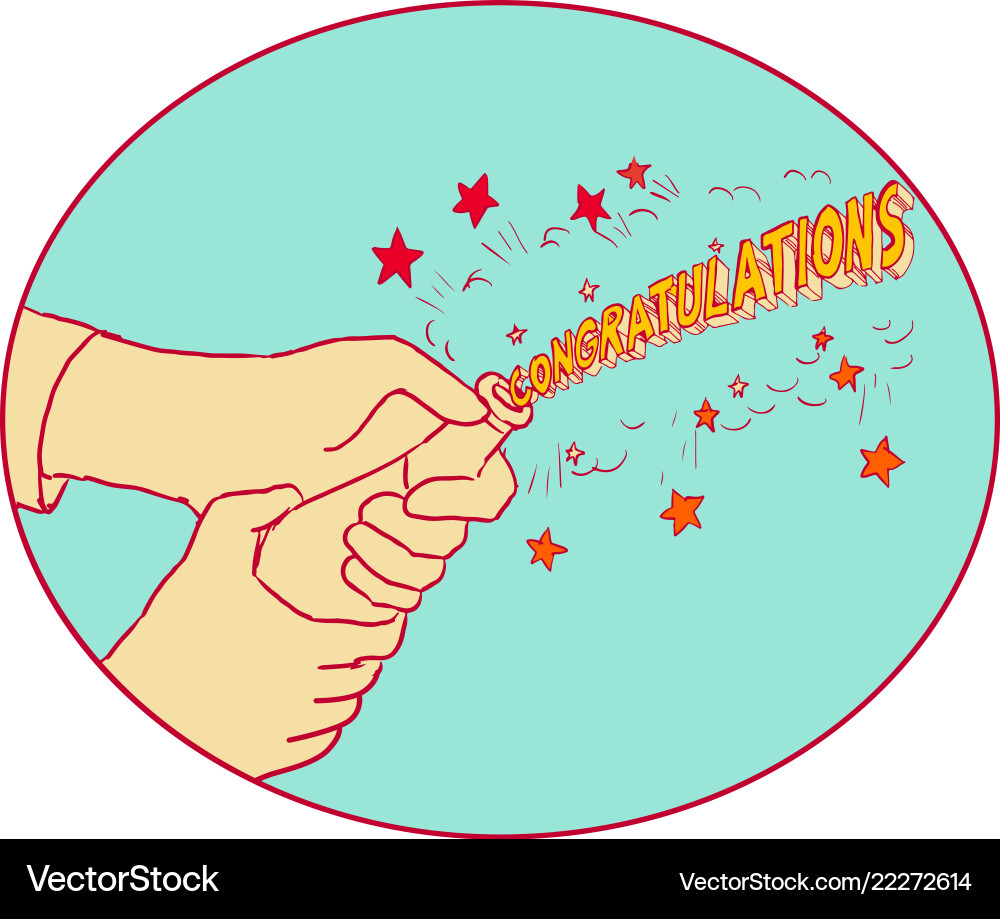 Congratulations hand popping champagne drawing Vector Image