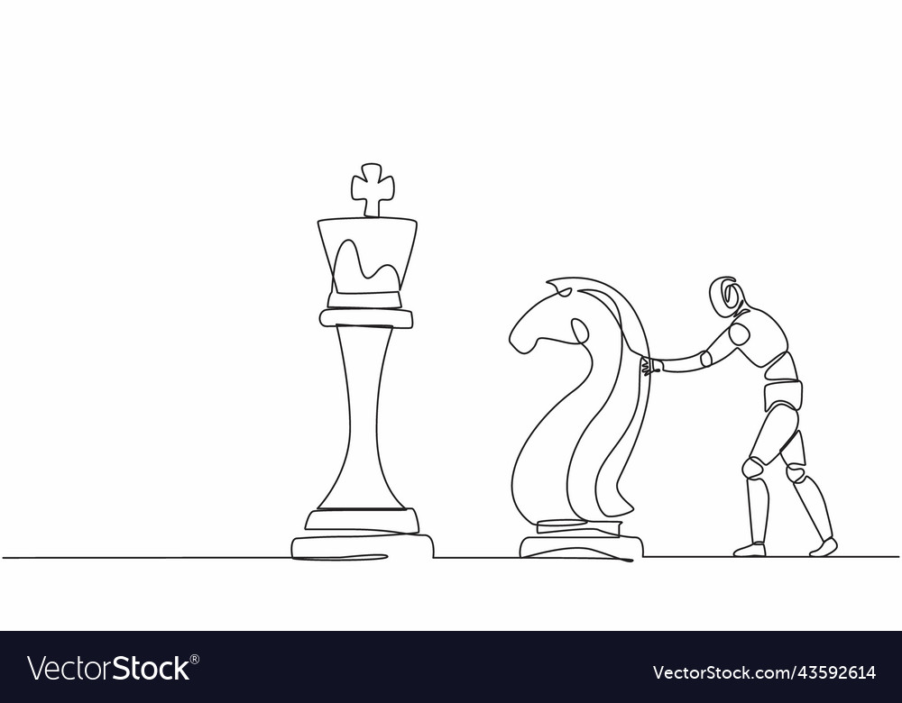 Continuous one line drawing robots push huge Vector Image