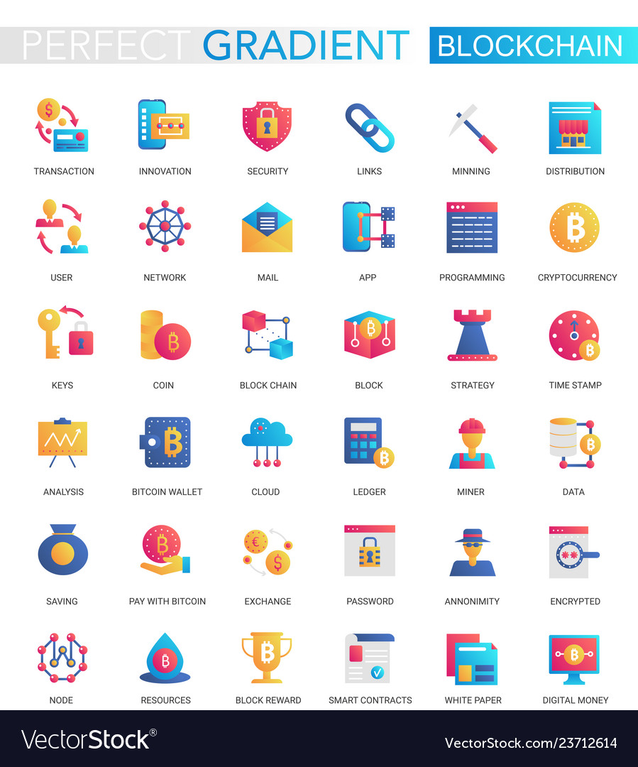 Set of trendy flat gradient blockchain Royalty Free Vector