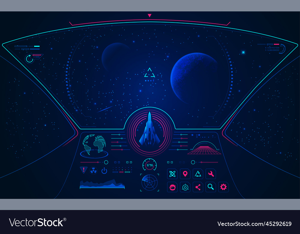 Graphic of spaceship user interface with galaxy Vector Image