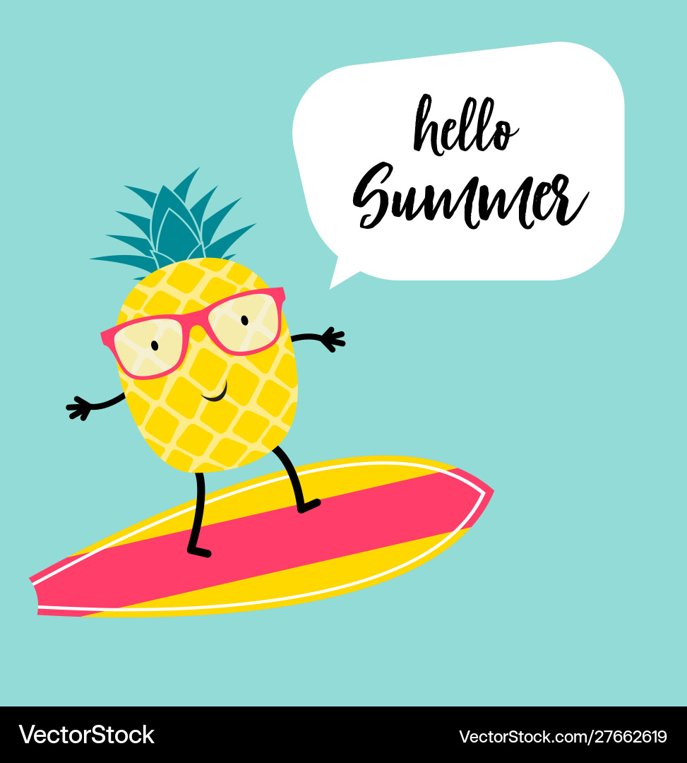 Hello summer cute pineapple in sunglasses Vector Image