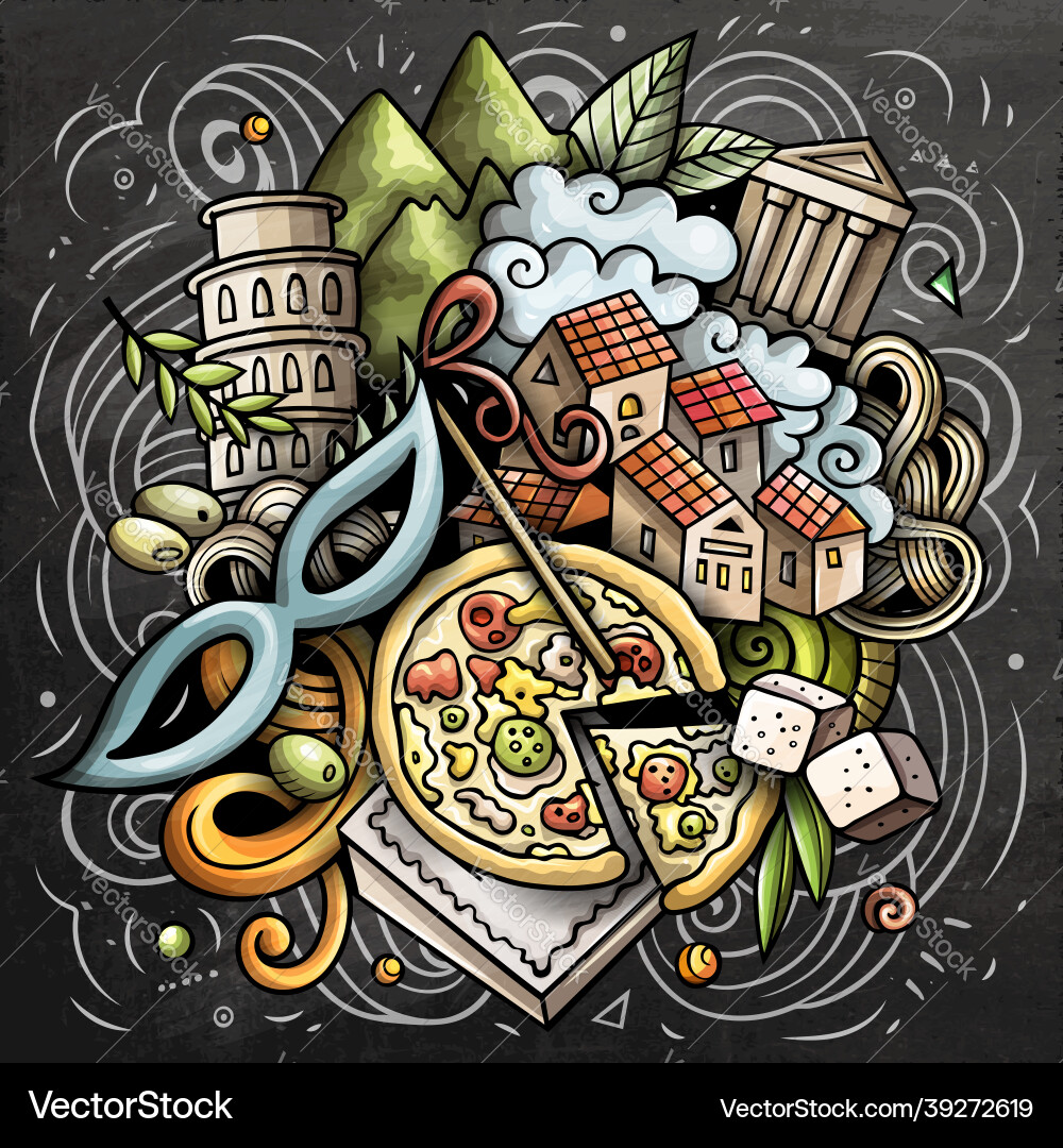 Italy cartoon doodle chalkboard Royalty Free Vector Image