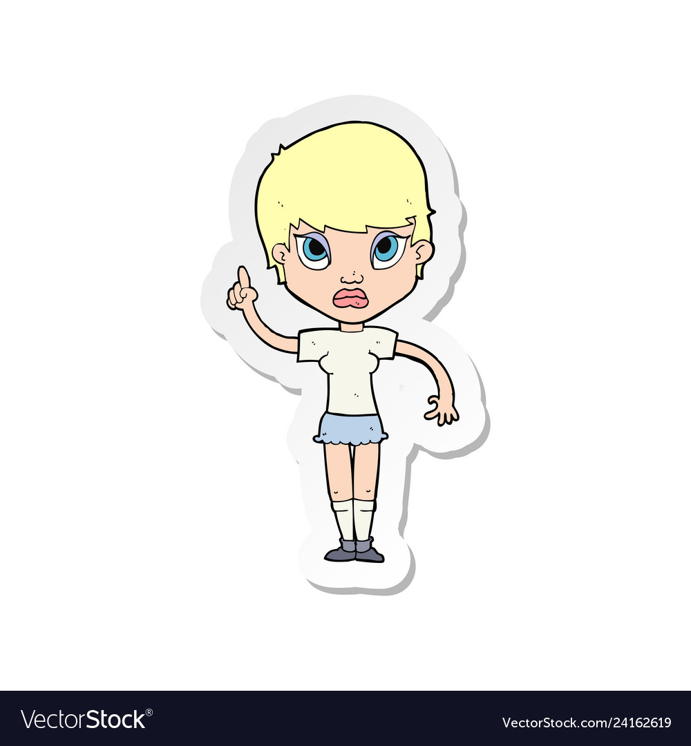 Sticker of a cartoon girl with idea Royalty Free Vector