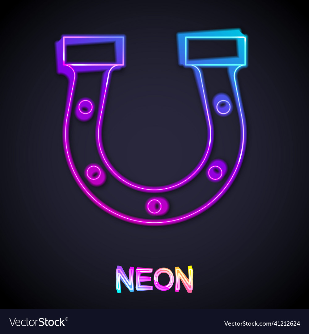 Glowing neon line horseshoe icon isolated on black Glowing neon line horseshoe icon isolated on black