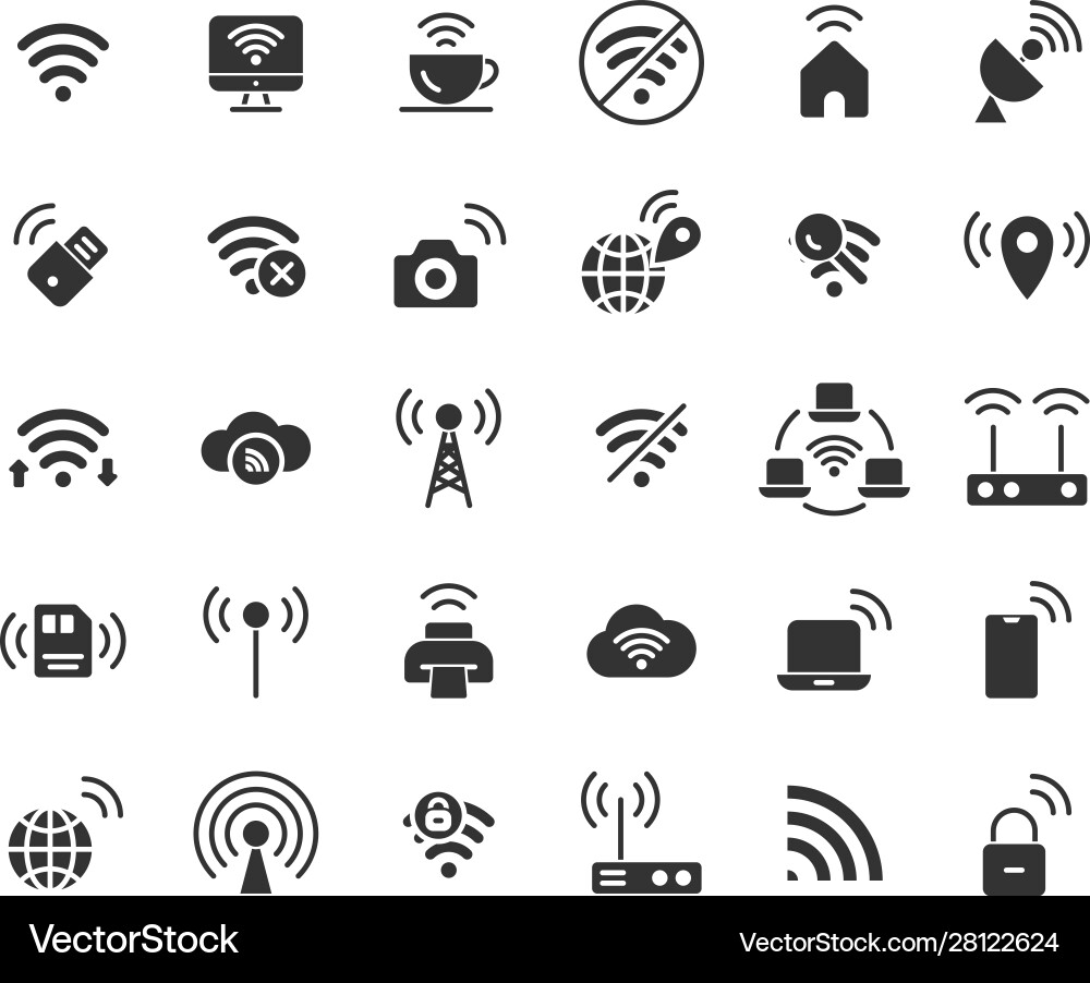 Wireless network solid icon set Royalty Free Vector Image