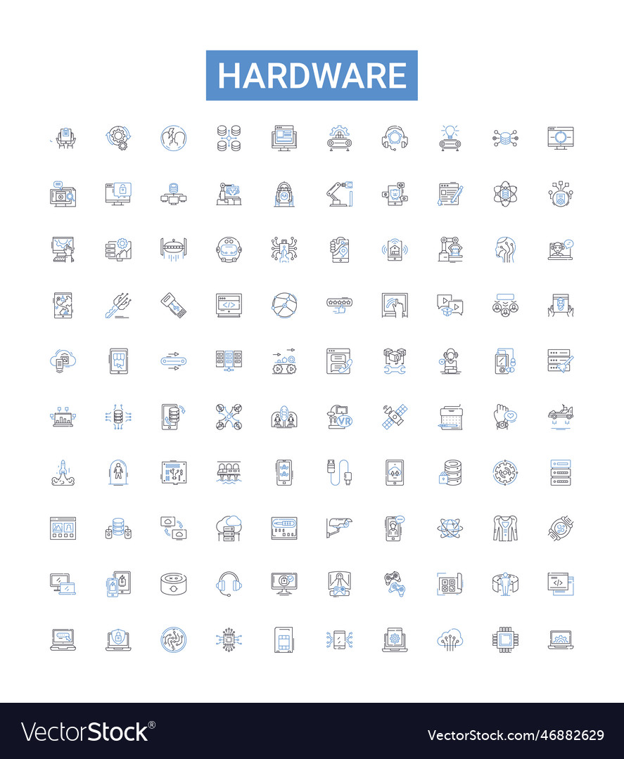 Hardware Outline Icons Collection Royalty Free Vector Image