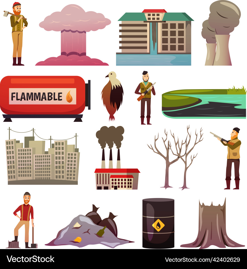 Man-made disasters orthogonal icons Royalty Free Vector