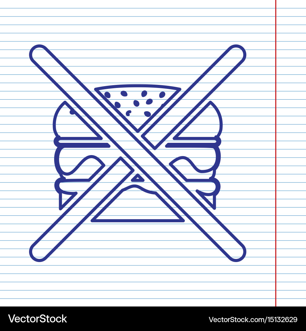 No burger sign navy line icon on notebook Vector Image