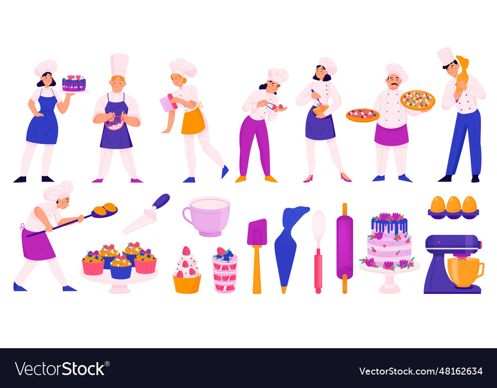 Confectioner chef color set Royalty Free Vector Image Confectioner chef color set Royalty Free Vector Image
