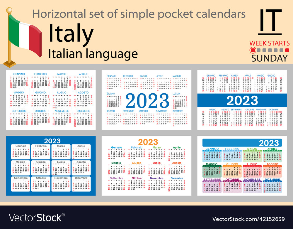 Italian horizontal pocket calendar for 2023 week Vector Image Italian horizontal pocket calendar for 2023 week Vector Image