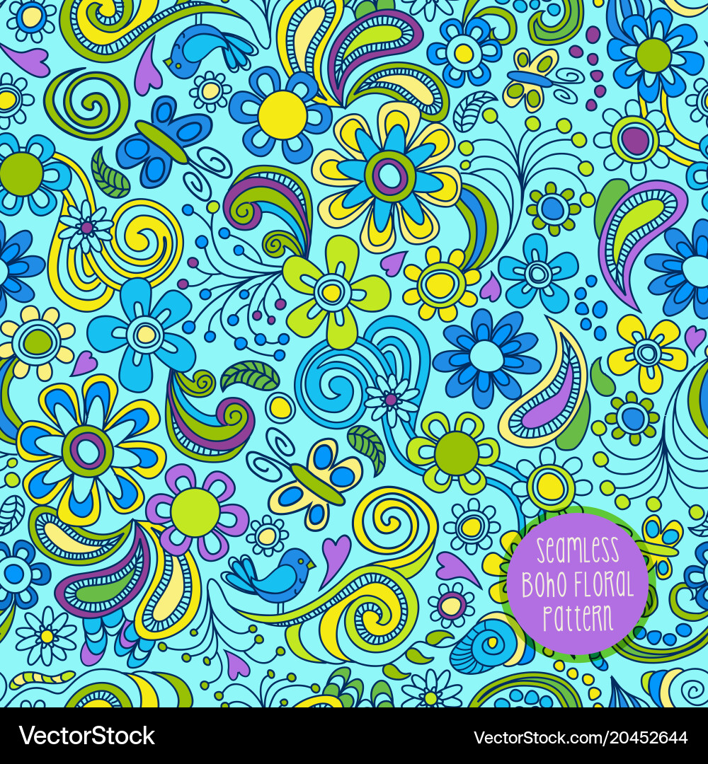 Seamless boho floral pattern Royalty Free Vector Image