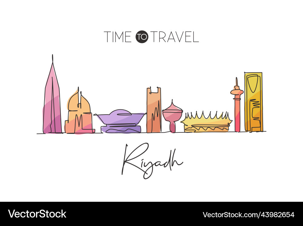 Single continuous line drawing of riyadh skyline Vector Image