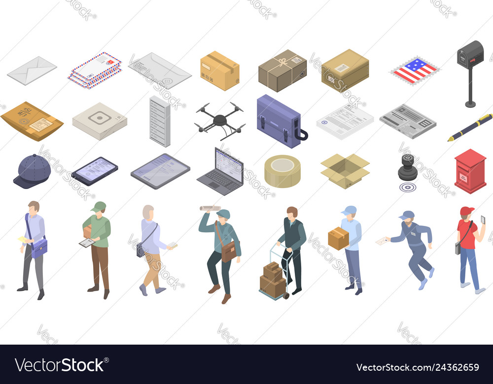 Postman Icons Set Isometric Style Royalty Free Vector Image