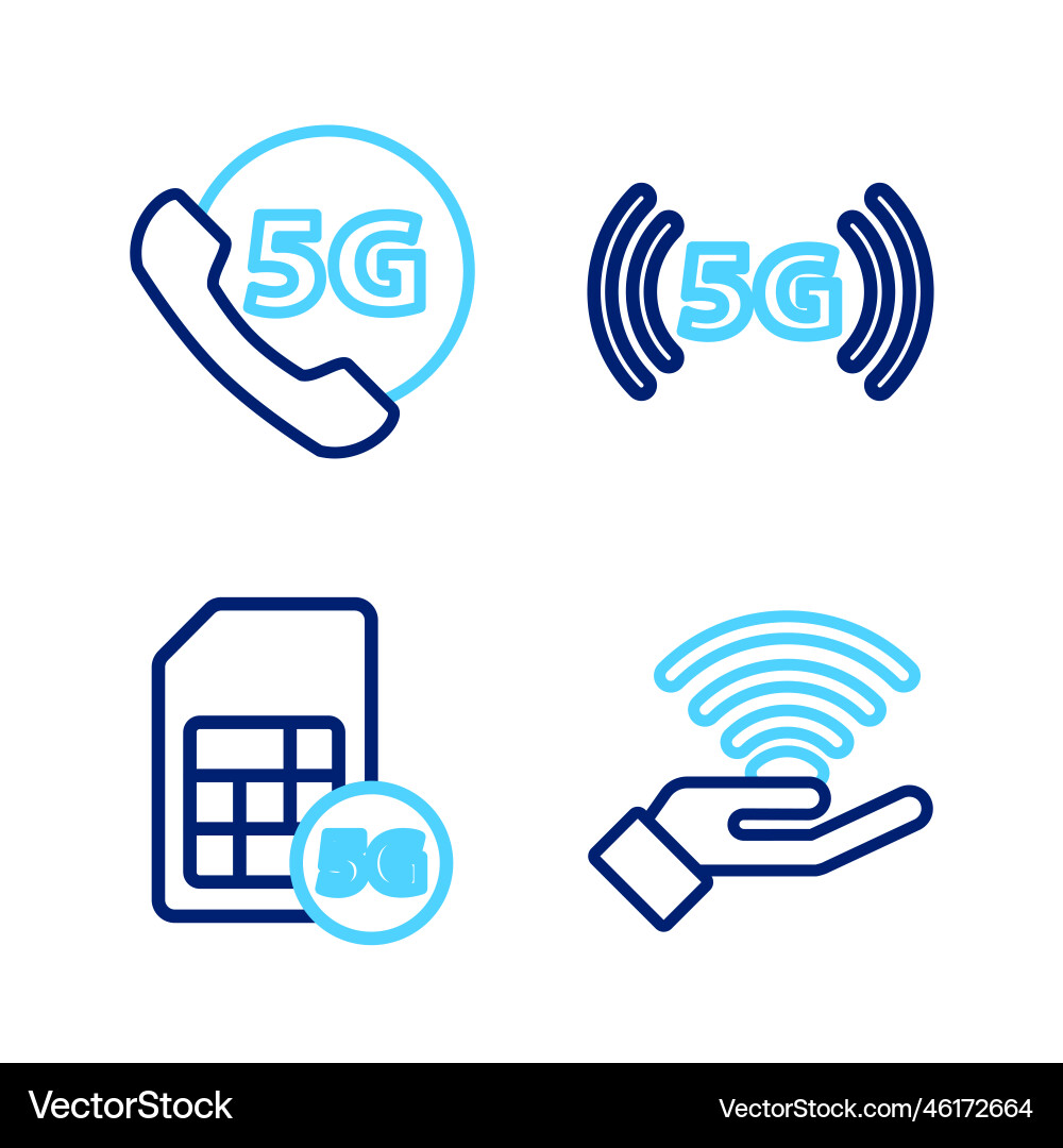 Set line 5g network sim card and phone with icon Vector Image