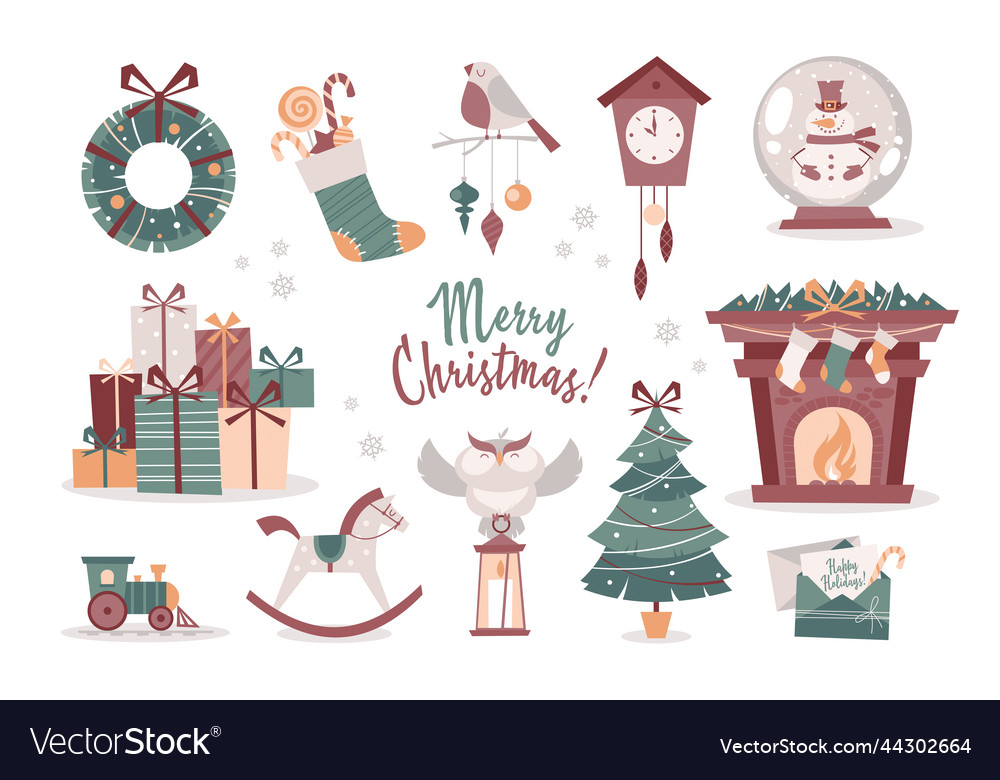 Set of cartoon isolated christmas decorative Vector Image