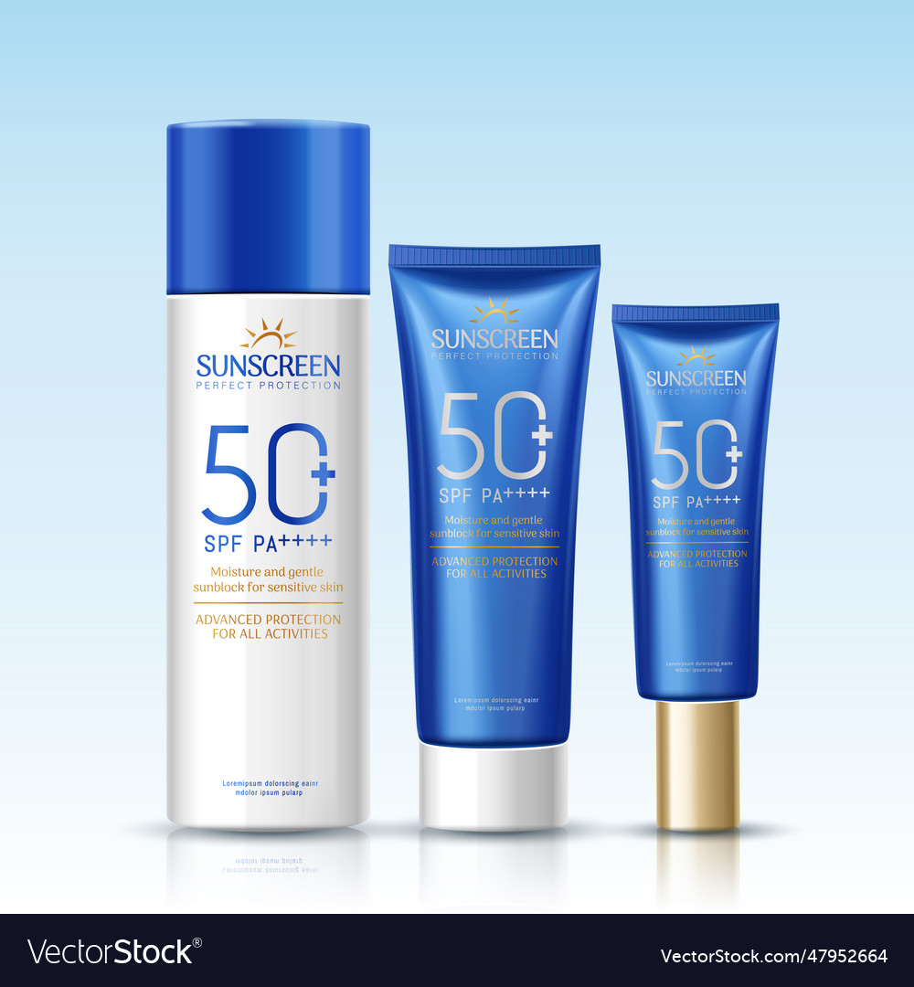 Sunscreen set package design Royalty Free Vector Image
