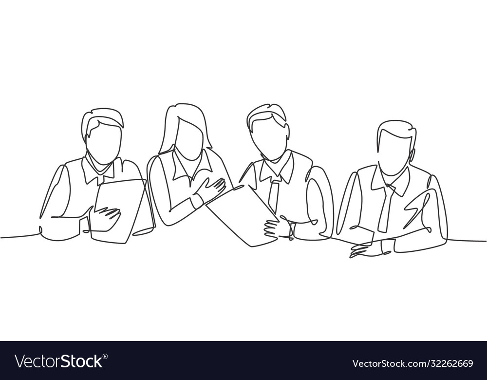 Business meeting one single line drawing young Vector Image Business meeting one single line drawing young Vector Image