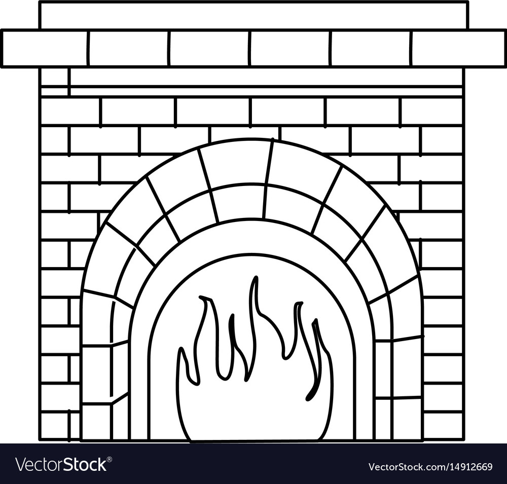 Christmas Chimney Fire Brick Decoration Outline Vector Image