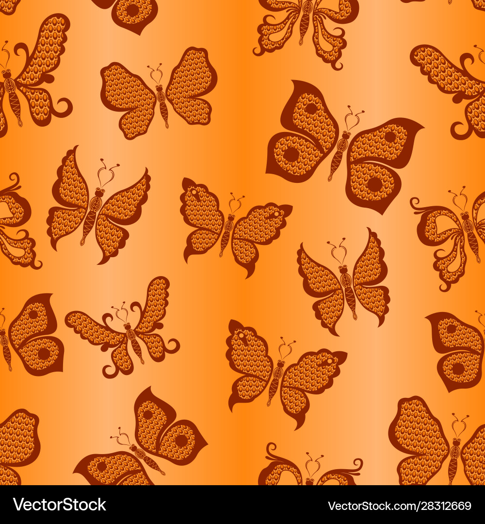 Seamless pattern with butterflies in orange hues Vector Image