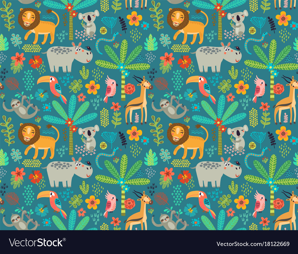 Seamless pattern with jungle animals Royalty Free Vector