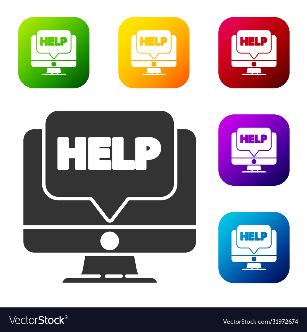 Black computer monitor and help icon isolated Vector Image