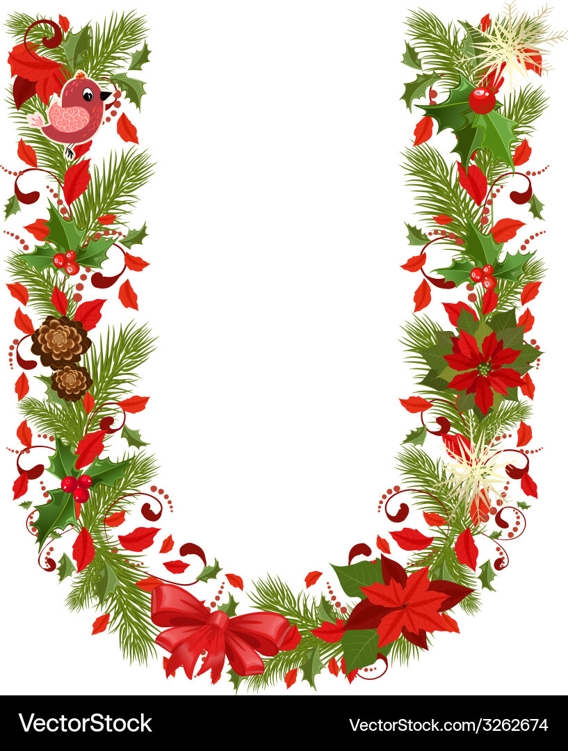 Christmas floral tree letter u Royalty Free Vector Image