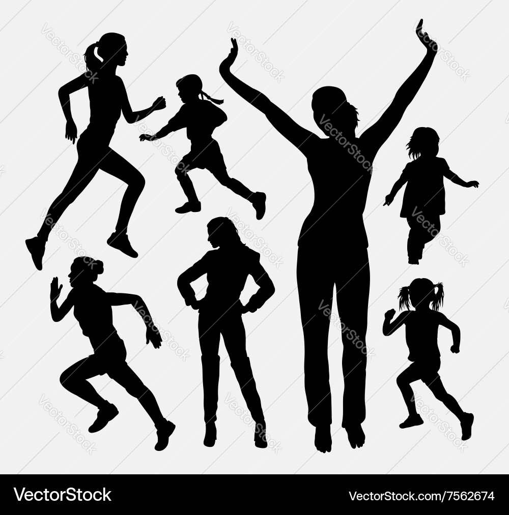 Girl and kid activity silhouette Royalty Free Vector Image