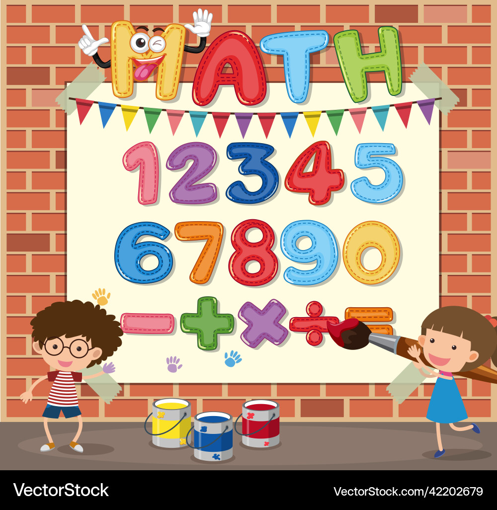 Counting numbers from zero to nine and math Vector Image