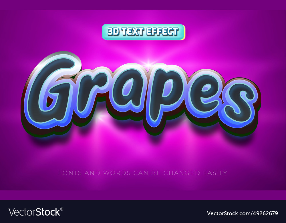 Grapes 3d editable text effect style Royalty Free Vector
