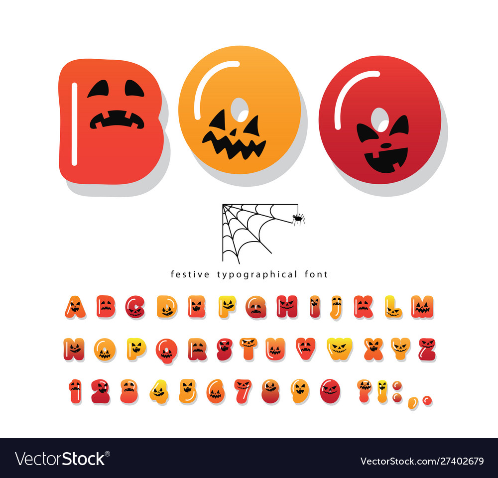 Halloween cartoon font cute colorful letters Vector Image