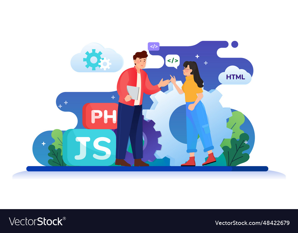 Man is explaining with woman how programming Vector Image