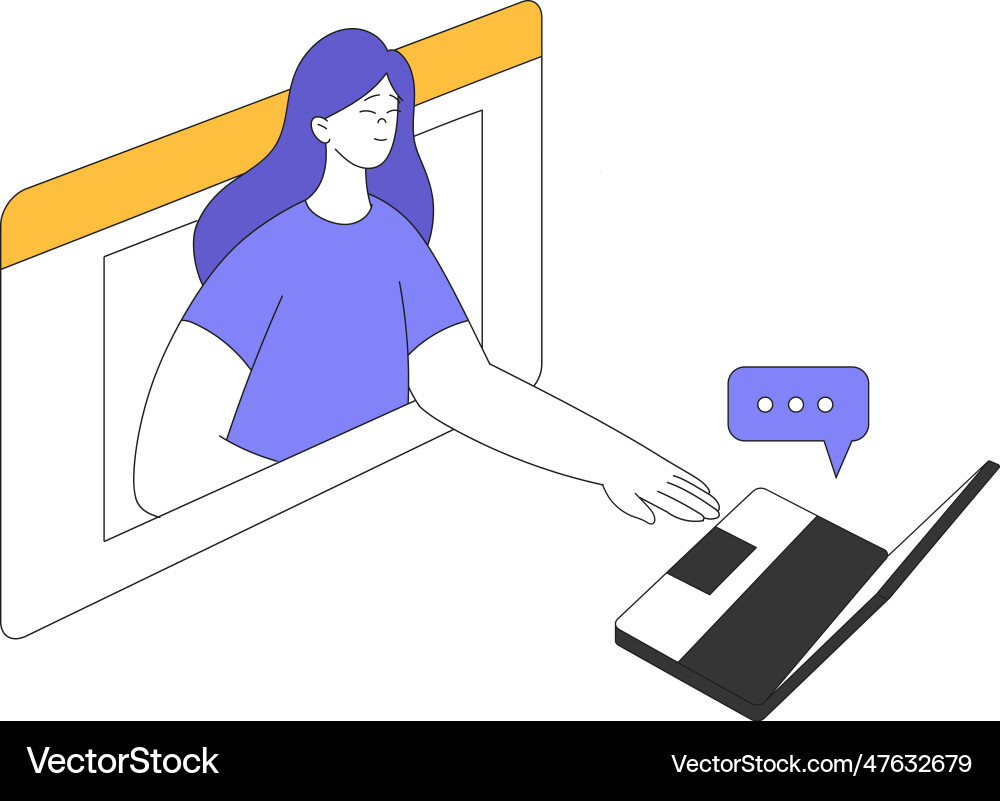 Remote communication with woman character engaged Vector Image