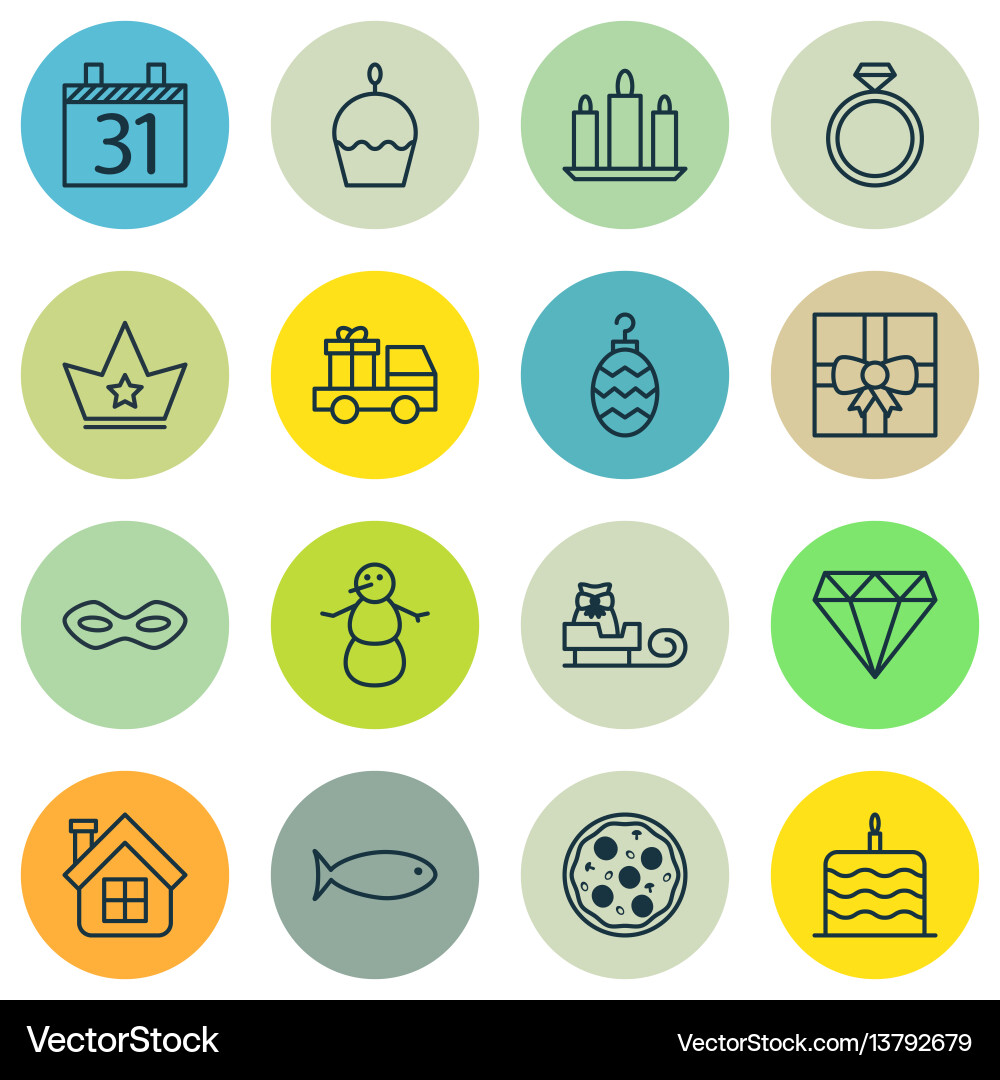Set of 16 celebration icons includes date Vector Image
