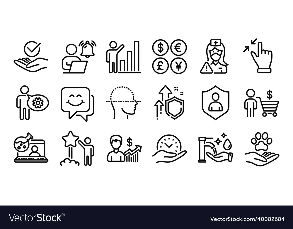 Face scanning graph chart and cogwheel line icons Vector Image