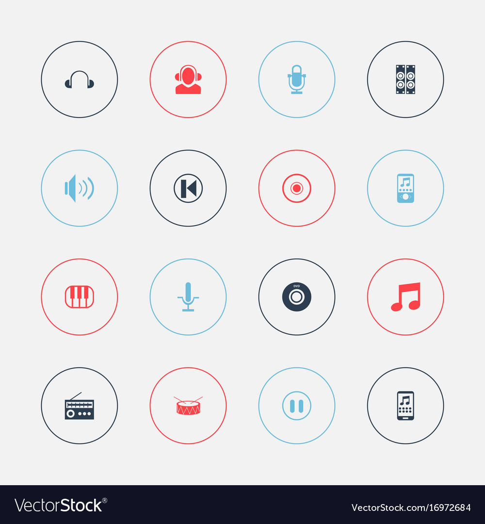 Set of 16 editable sound icons includes symbols Vector Image Set of 16 editable sound icons includes symbols Vector Image