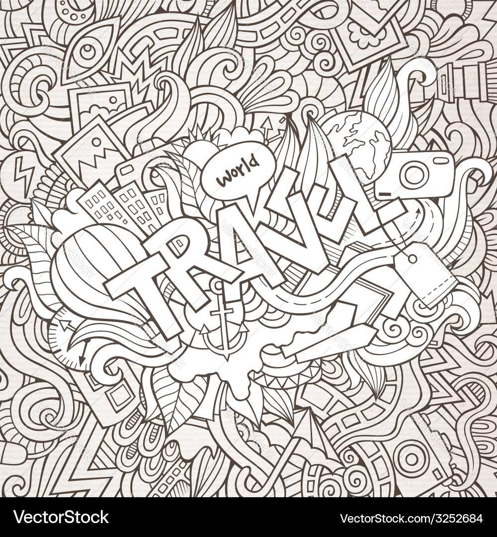 Travel hand lettering and doodles elements Vector Image