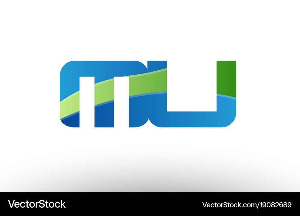 Blue green mu m u alphabet letter logo Royalty Free Vector