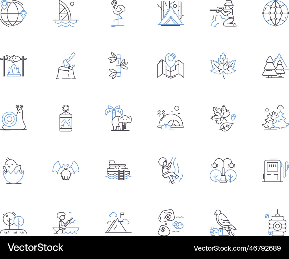Camping wilderness line icons collection Vector Image