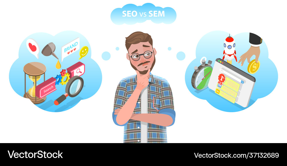 Conceptual seo vs sem Royalty Free Vector Image