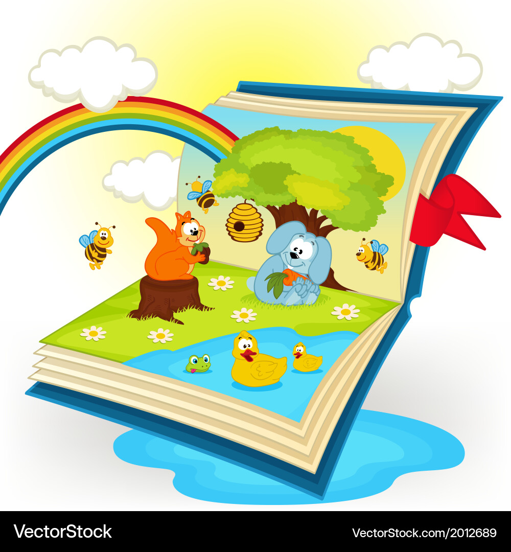 Magic book animals in the glade Royalty Free Vector Image
