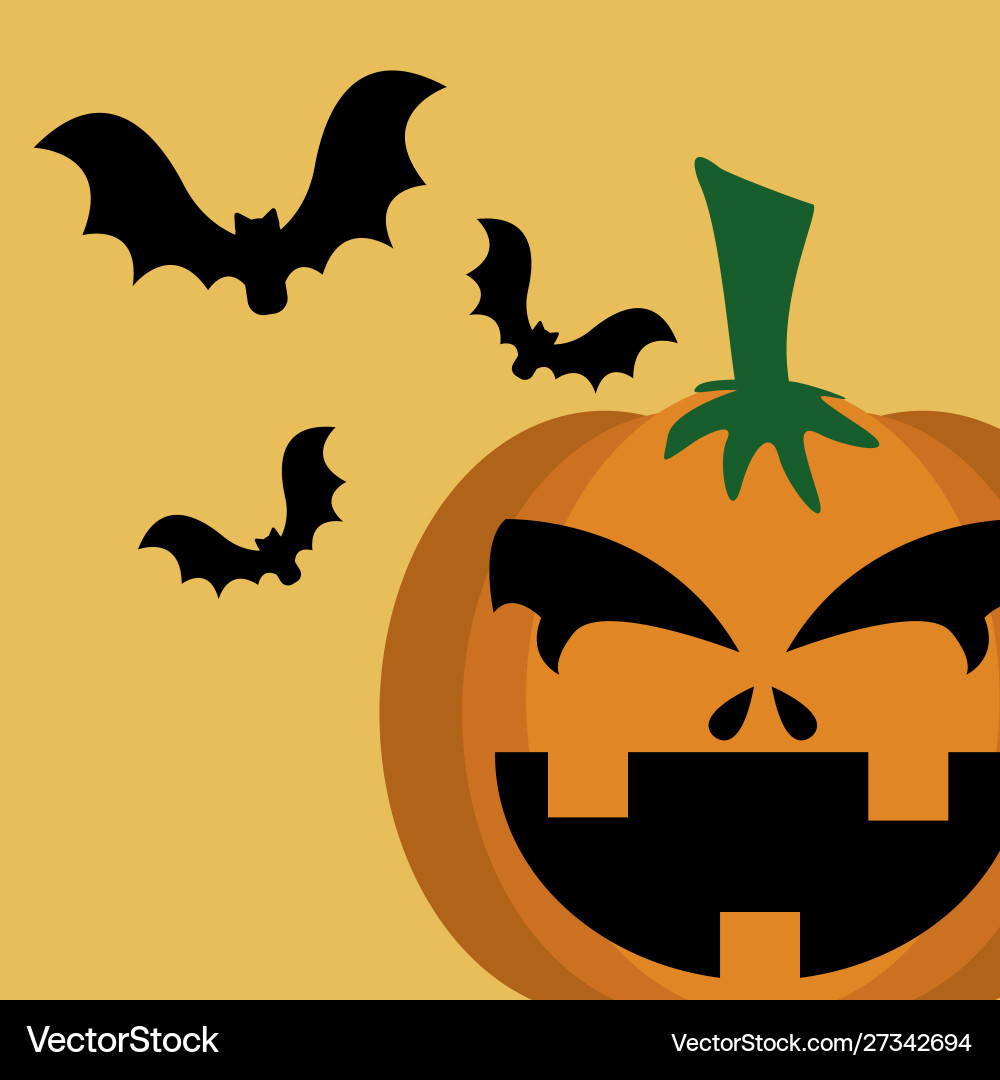 Halloween pumpkin with bats flying Royalty Free Vector Image