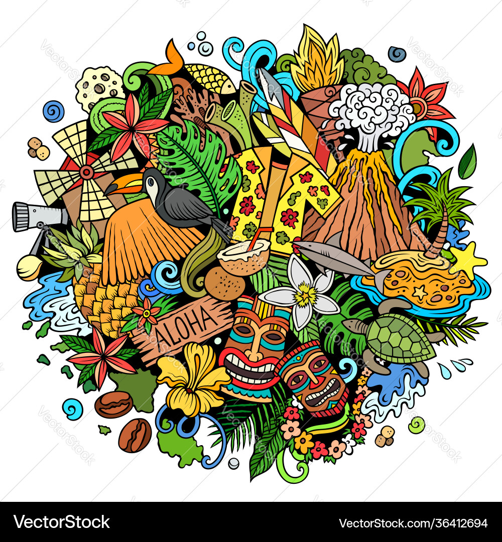 Hawaii hand drawn cartoon doodle Royalty Free Vector Image