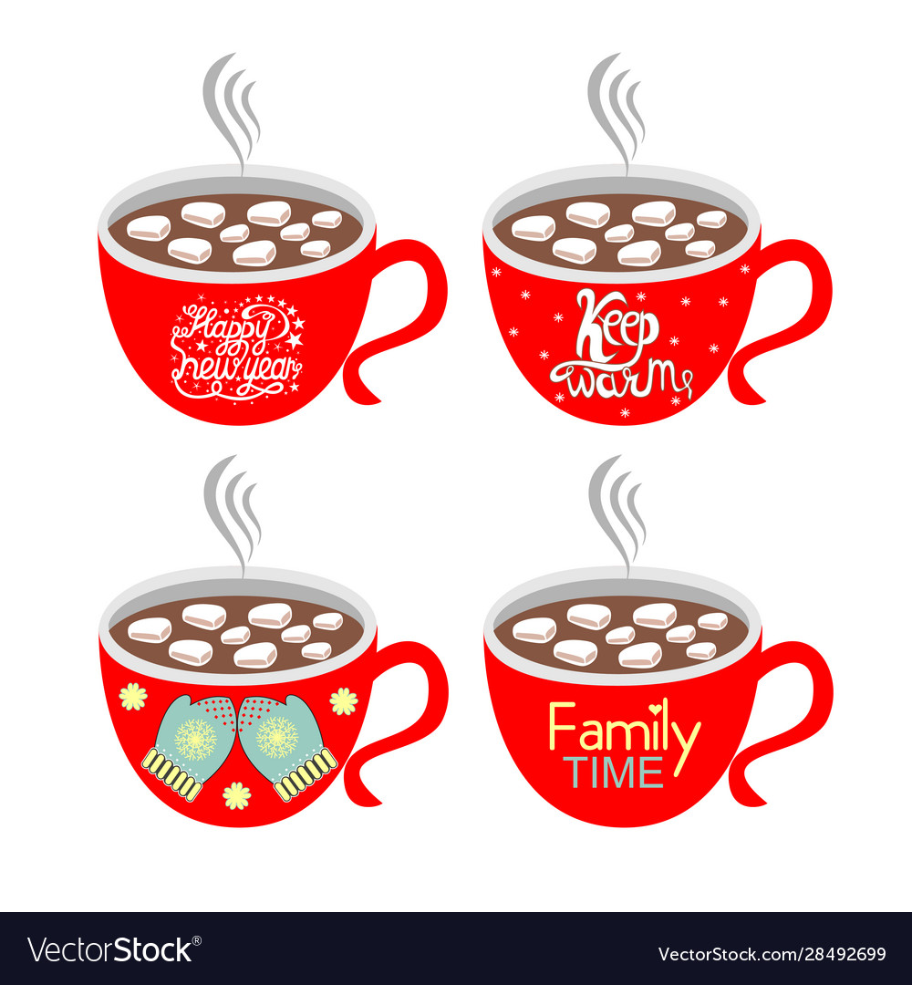Christmas mugs with hot chocolate cocoa Royalty Free Vector