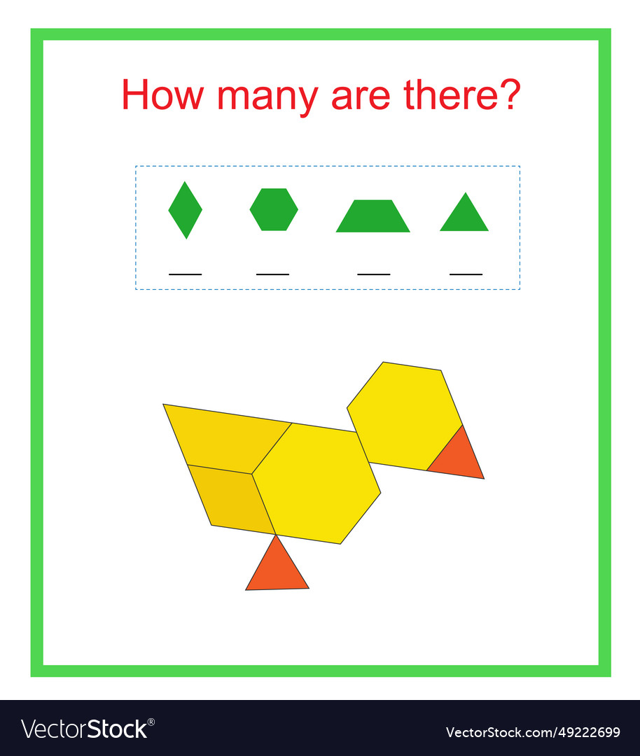 Math activity for kids how many geometric shapes Vector Image