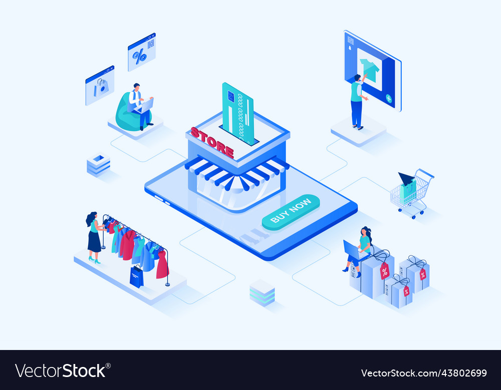 Online shopping 3d isometric web design Royalty Free Vector