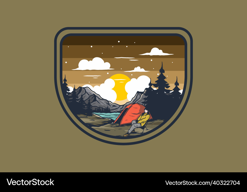 Night camp alone drawing Royalty Free Vector Image