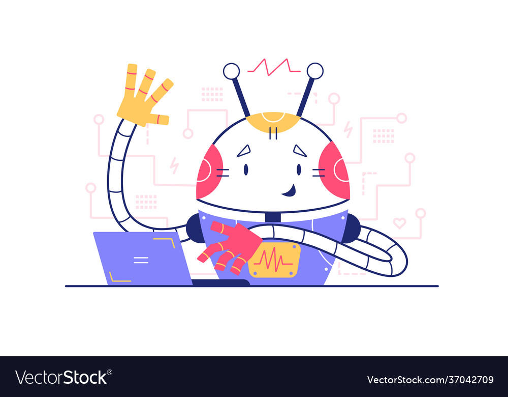 Robot using modern laptop Royalty Free Vector Image Robot using modern laptop Royalty Free Vector Image