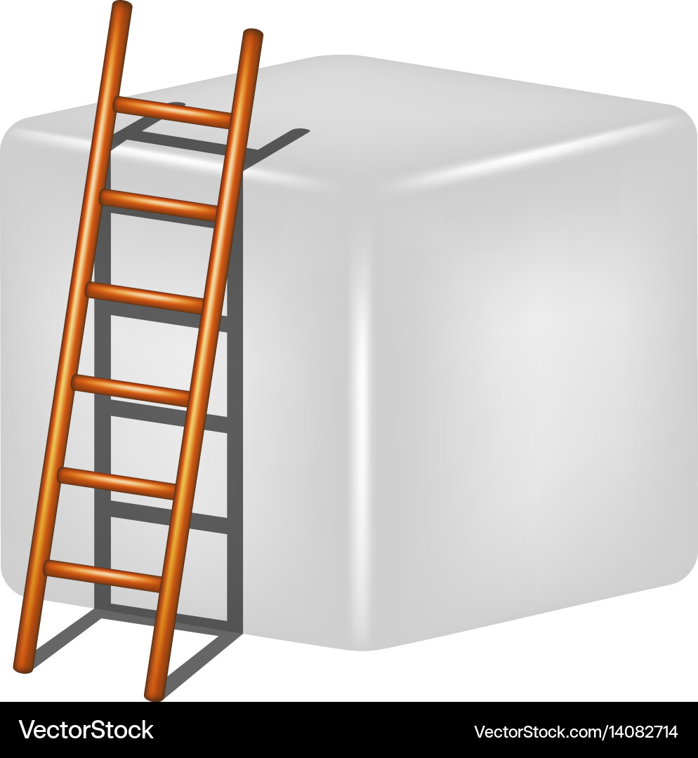 Grey cube and wooden ladder Royalty Free Vector Image