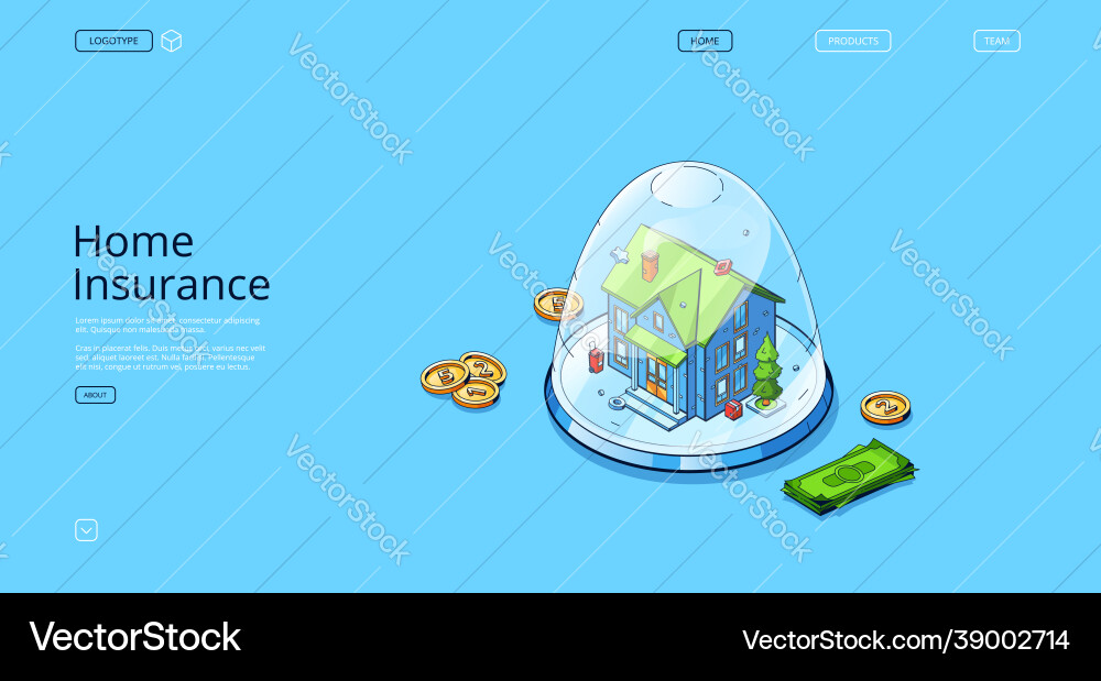Landing page home insurance service Royalty Free Vector