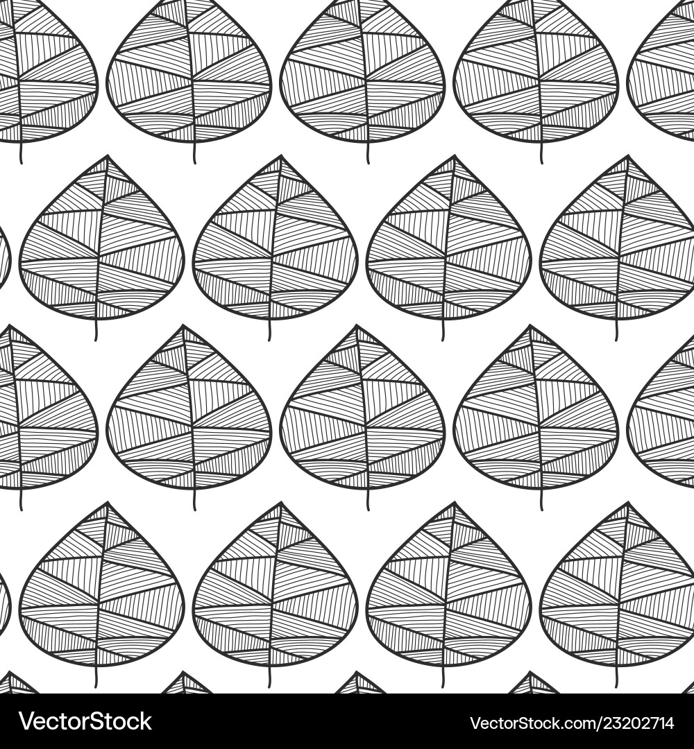 Seamless monochrome doodle leaf background Vector Image